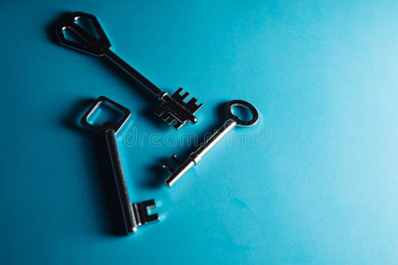 Keys on Blue Background. Minimal Creative Style Stock Photo - Image of ...