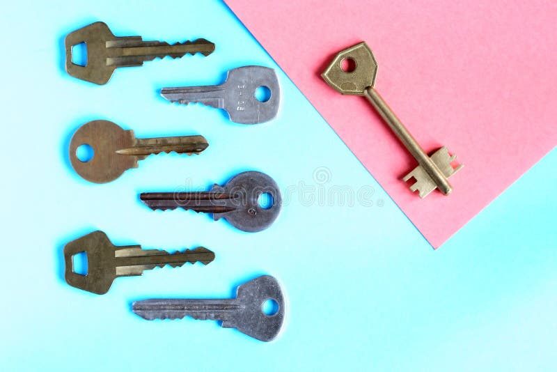 Keys on Blue Paper stock photo. Image of object, blue - 75296984