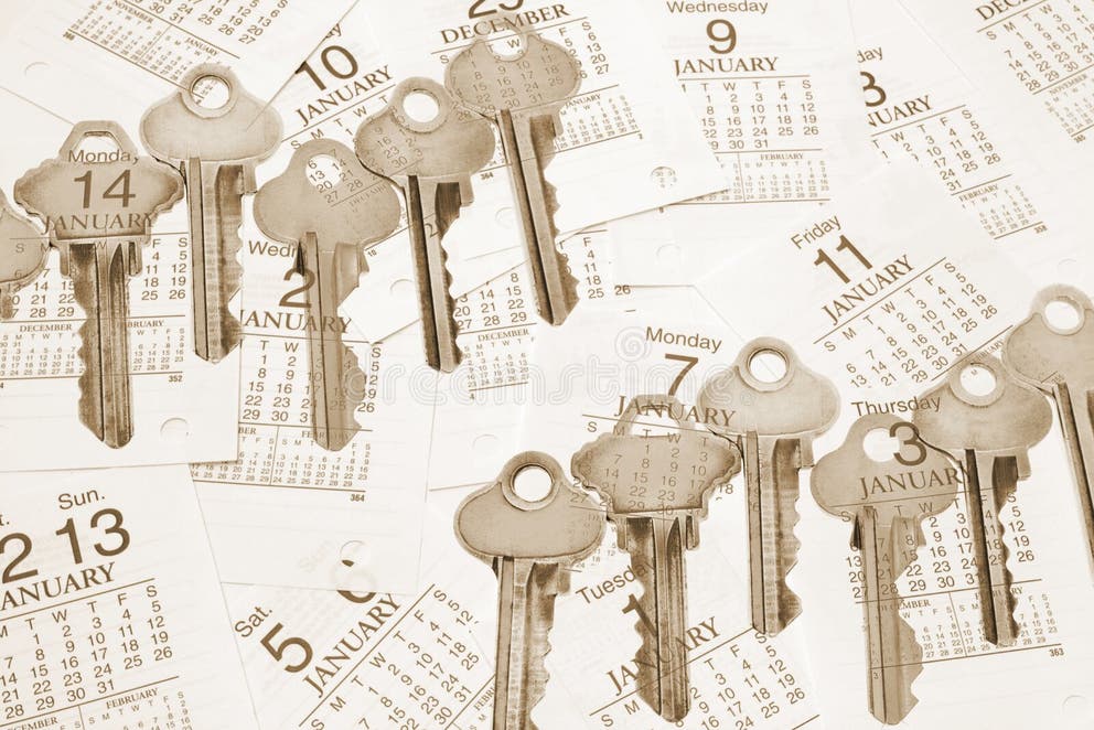 Keys and Calendar Pages stock photo. Image of reminder - 9677592