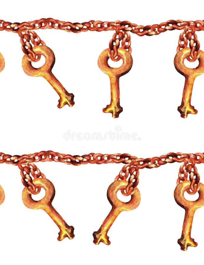 Keys on a Chain. Seamless Pattern. Watercolor Stock Illustration ...