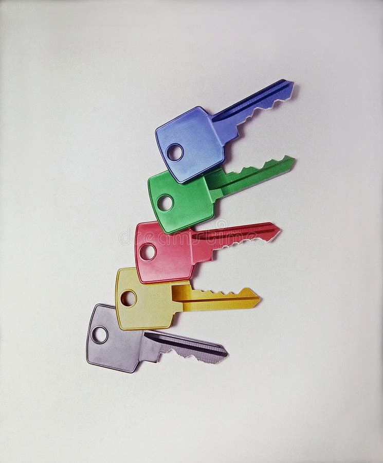 Keys for colored padlocks stock photo. Image of brass - 295947224