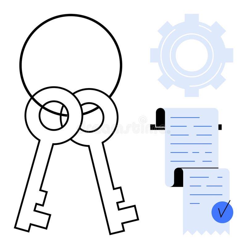 Keys, Contract, and Gear Representing Security, Agreement, and ...
