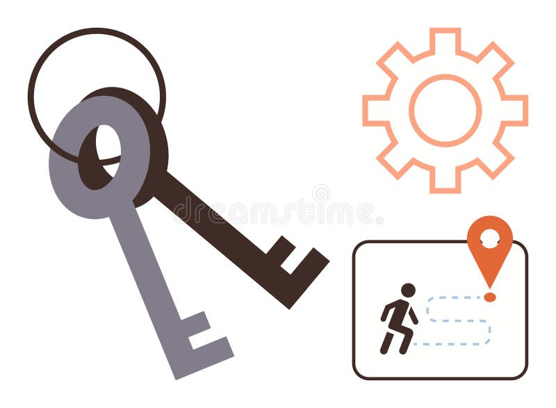 Keys, Gear, and Direction Map Icon Representing Strategy, Navigation ...