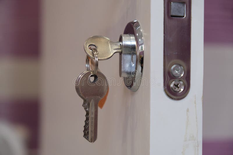 Keys in a Door Lock Close Up Stock Image - Image of door, doorway ...