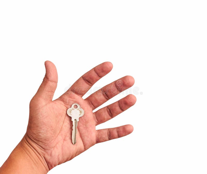 Keys in hand on white stock image. Image of finance, metal - 80078487