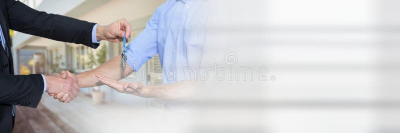 Keys in Handshake with House Transition Stock Image - Image of ...