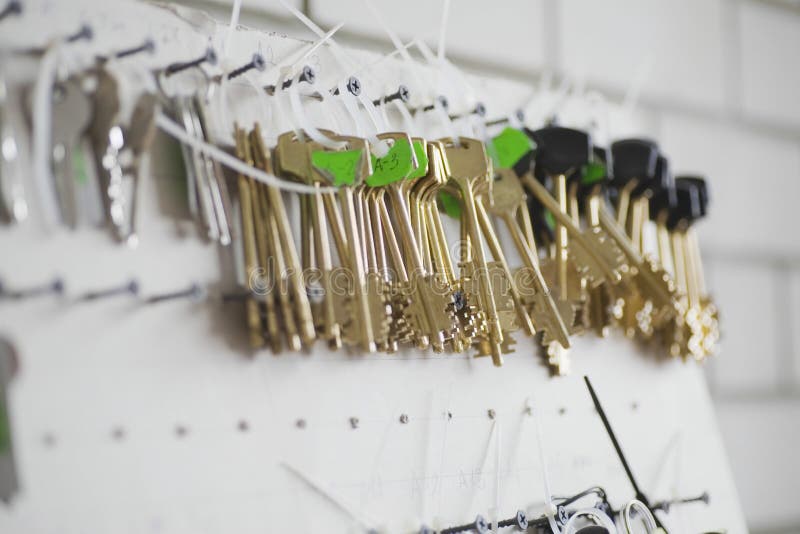 Keys Hanging on Board in Warehouse Stock Photo - Image of access ...