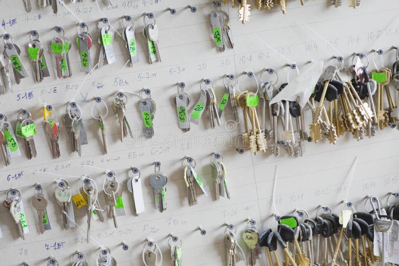 Keys Hanging on Board in Warehouse Stock Photo - Image of green ...