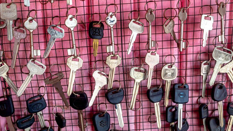 Keys Hanging in the Locksmith Wall Stock Photo - Image of cutting ...