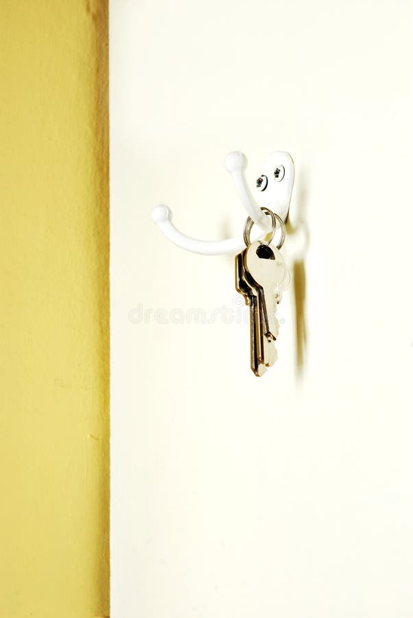Keys Hanging on a White Metal Wall Hook Stock Image - Image of wall ...
