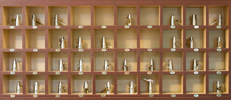 Keys Of A Hotel Hanging On A Wall Stock Image - Image of retro, room ...