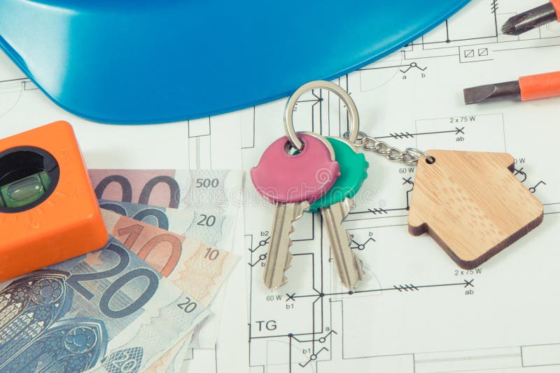 Keys with House Shape, Currencies Euro and Electrical Construction ...