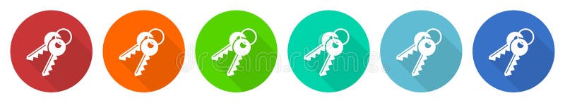 Keys Icon Set, Flat Design Vector Illustration in 6 Colors Options for ...