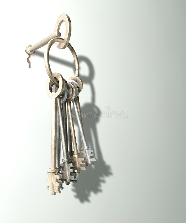 Keys on a Hoop Hanging on a Wall Stock Photo - Image of metallic ...