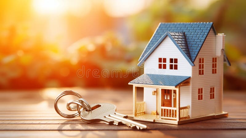 Keys with a Keychain Shaped Like a Tiny House in the Foreground, AI ...