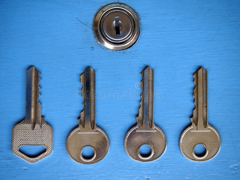 Keys and a Keyhole on a Blue Door Stock Photo - Image of colorful, lock ...