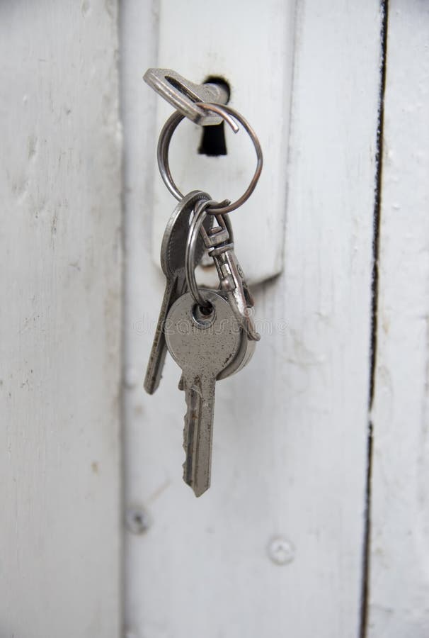 Keys Left in the Door. Safety Concept Stock Photo - Image of entrance ...