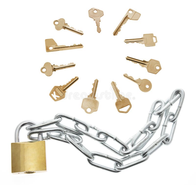 Keys, Lock and Chain stock image. Image of life, white - 5664317