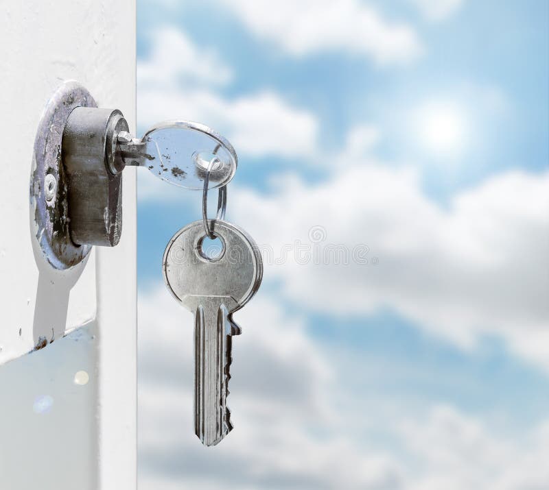Keys in a Lock with Sky Background Stock Image - Image of abstract ...