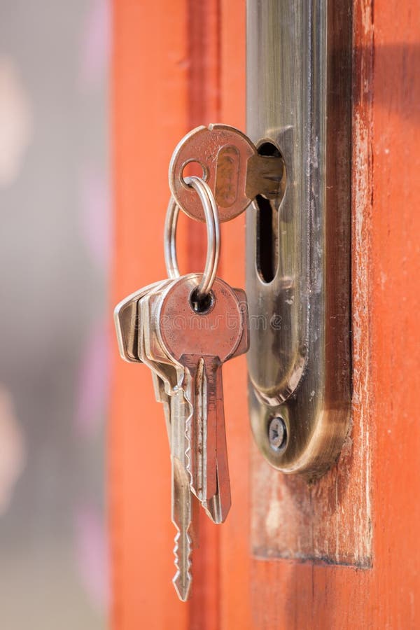 Keys in the locked stock image. Image of label, close - 91462583