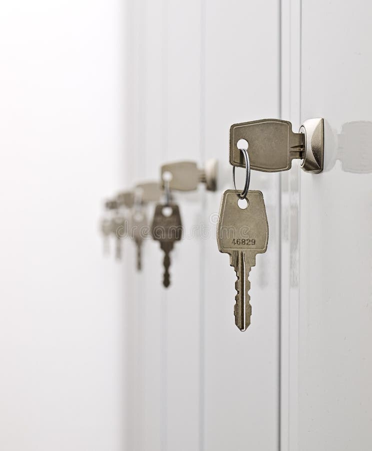 Keys and the locker doors stock image. Image of cabinet - 7579245