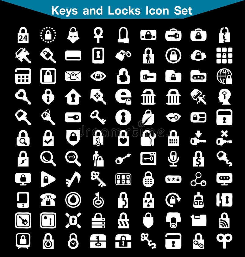 Keys and locks icon set stock illustration. Illustration of assistance ...