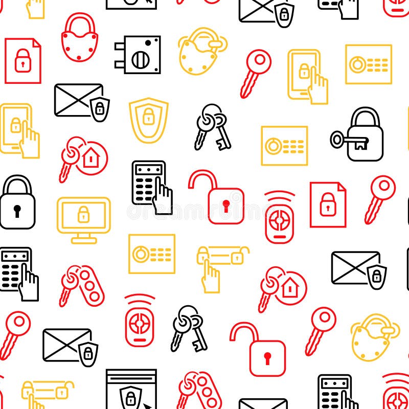 Keys and Locks Thin Line Seamless Pattern Background. Vector Stock ...