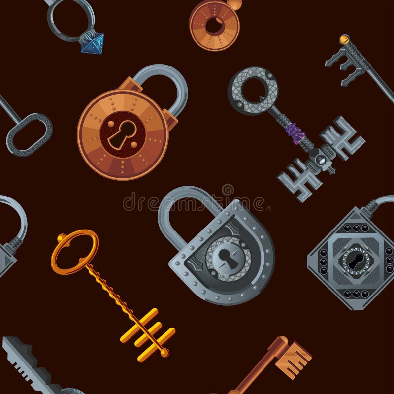 Keys and Locks. Vector Seamless Pattern. Vintage Texture. Fantasy Style ...