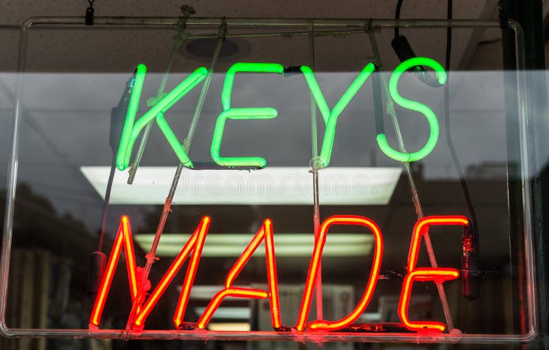 Keys made neon sign stock image. Image of house, signage - 101772805