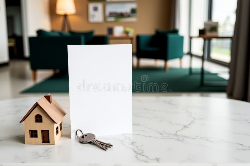 Keys and Mini House Model on Marble Table in Modern Living Room ...