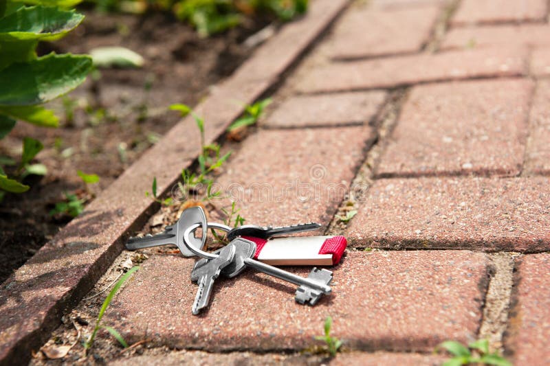 Keys on Pavement Outdoors, Space for Text. Lost and Found Stock Image ...