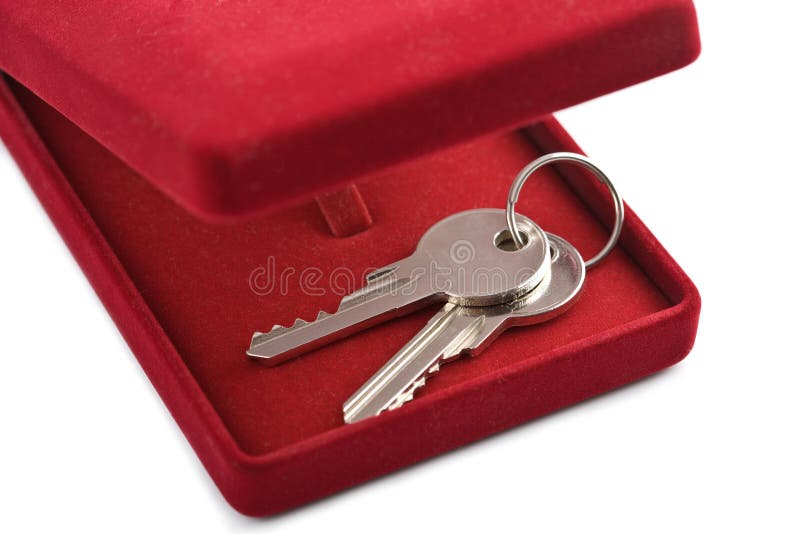 Keys in Red Gift Box Isolated Stock Photo - Image of bunch, house: 7243644