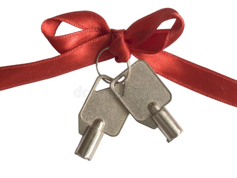 Keys on the red ribbon, stock image. Image of gift, macro - 19508245