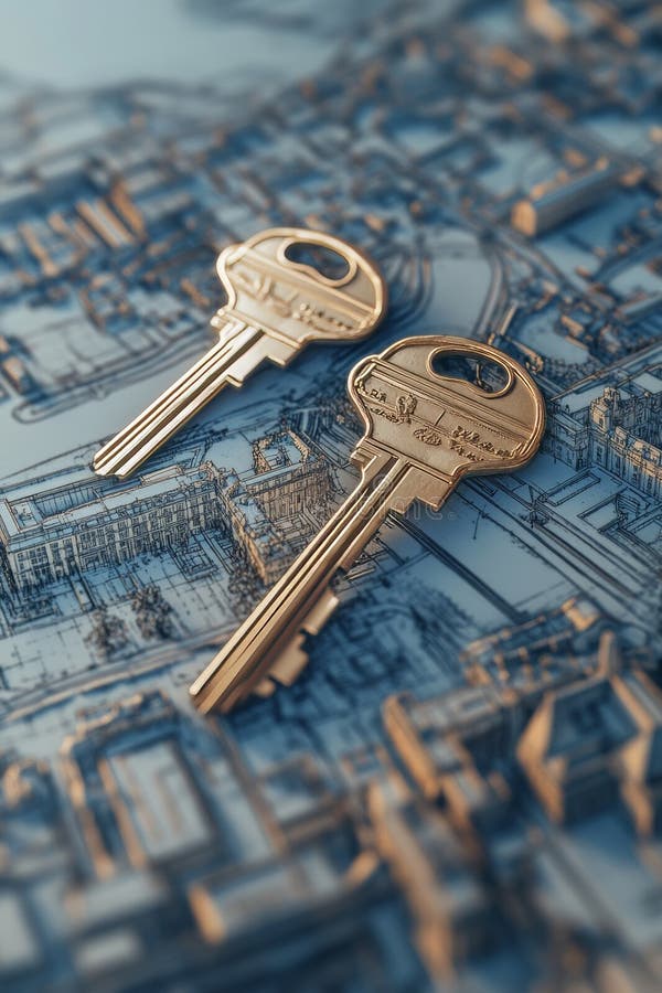 Keys Resting on Architectural Blueprints during Daylight in a Workplace ...