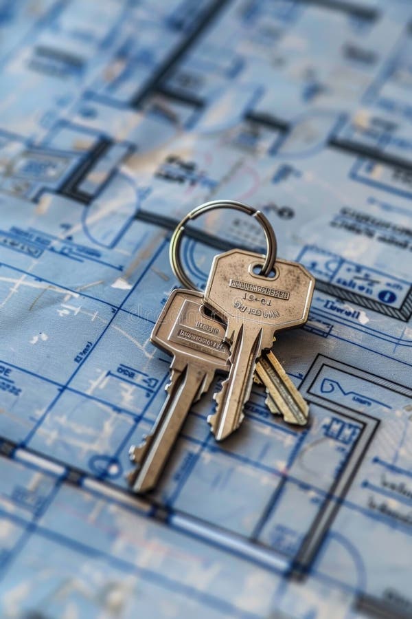 Keys Resting on Blueprint, Perfect for Construction Projects Stock ...