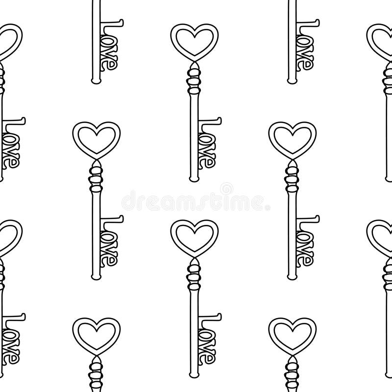 Keys Romantic Seamless Pattern. Minimalist Continuous Line Key Love ...