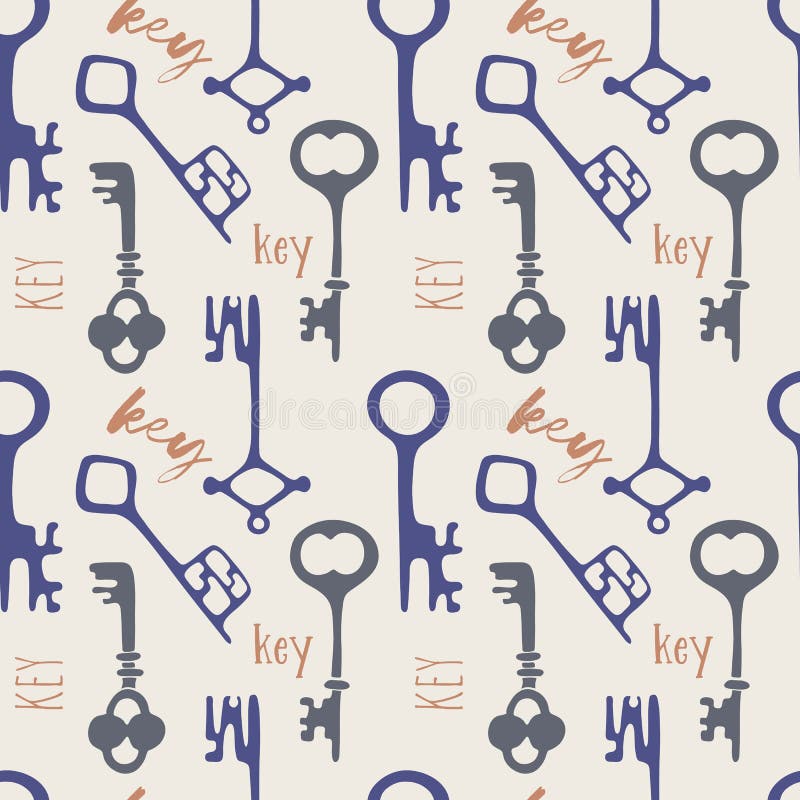 Keys Seamless Pattern, Old Vintage Hand Drawn Doodle. Stock Vector ...