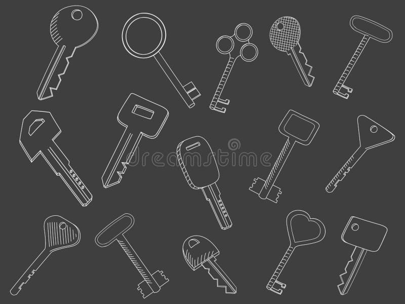 Keys Set Chalk Vector Illustration Stock Vector - Illustration of chain ...