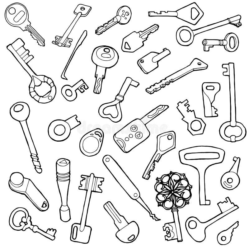 Keys set doodles stock vector. Illustration of drawing - 244248102