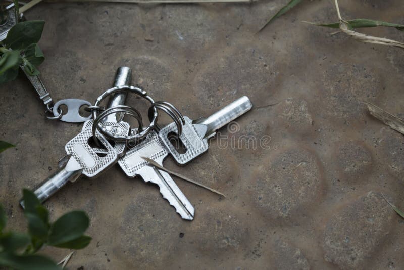 Keys on the sidewalk. stock image. Image of nature, lock - 189498323