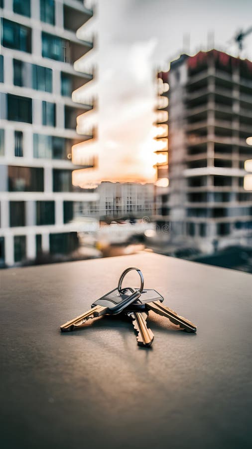 Keys on Surface, Modern Buildings Under Construction in Background ...