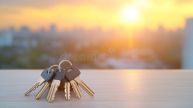 Keys on Table with Sunset Background Symbolizing New Beginnings and ...