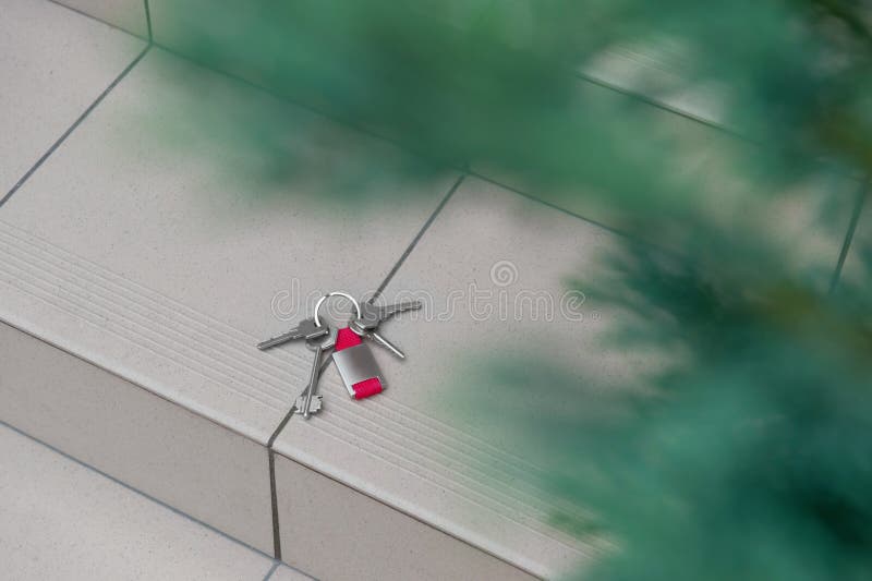 Keys on Tiled Staircase Outdoors. Lost and Found Stock Image - Image of ...