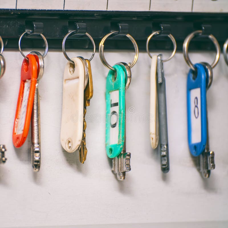 Keys To the Doors with Tags Hang on Hooks in a Special Drawer Stock ...