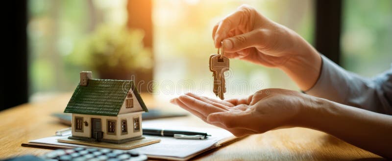 The Keys To Home Ownership Represented by a Model House and Hands. AI ...