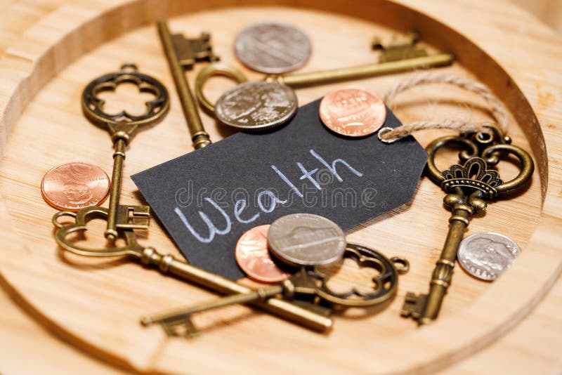 Keys To Wealth Concept - Vintage Skeleton Keys with Wealth Tag and ...