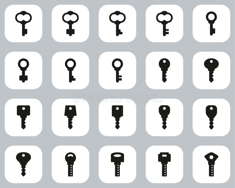 Keys or Various Shapes of Keys Icons Black & White Flat Design Set Big ...