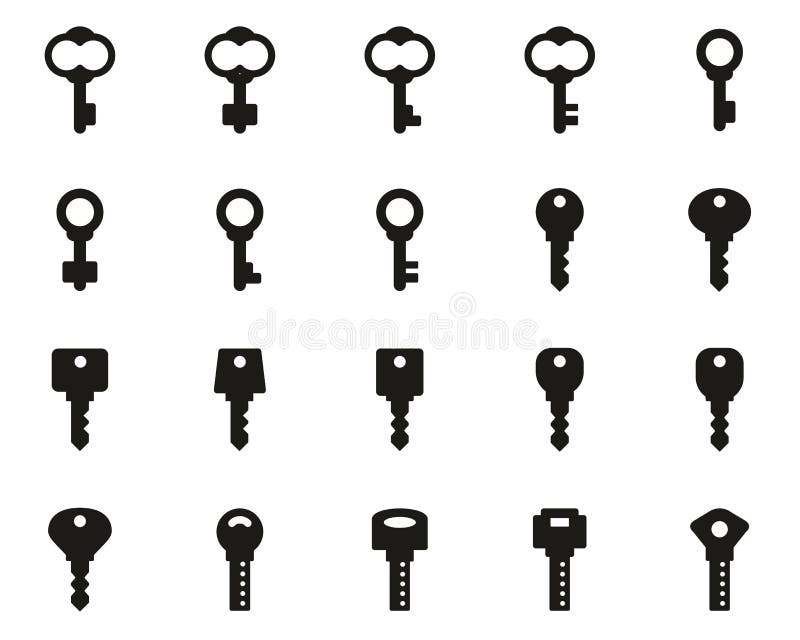 Keys or Various Shapes of Keys Icons Black & White Set Big Stock Vector ...