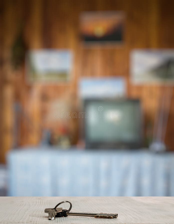 Keys on wooden table stock photo. Image of silver, steel - 210171876