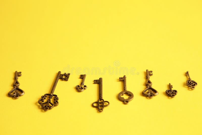 Different Keys On Yellow Background Stock Photo - Image of house ...
